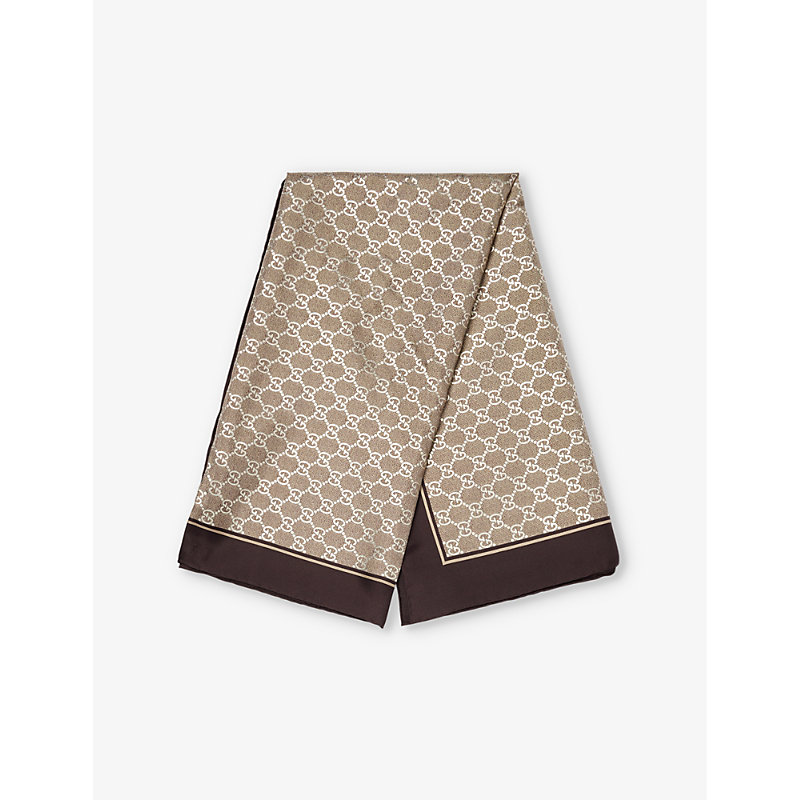 Gucci Gg Monogram Silk Carré Scarf - Camel/Light Brown | Editorialist